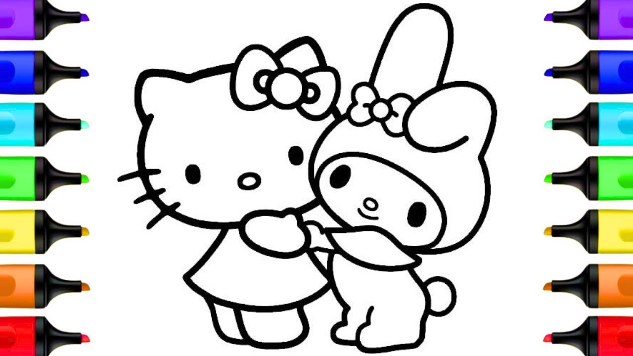Hello Kitty & My Melody Hug Coloring Pages | Hello Kitty & Friends Coloring Page POSCA Paint Markers
