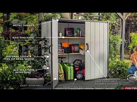 Keter Premier Tall Resin Outdoor Storage Shed with Shelving Brackets for Patio Furniture, Pool Acce