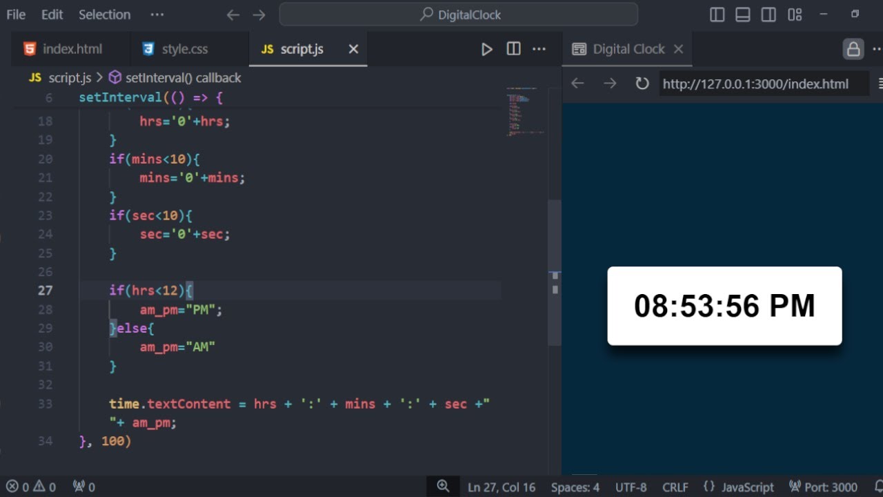 How to make Digital Clock using HTML CSS and JavaScript!
