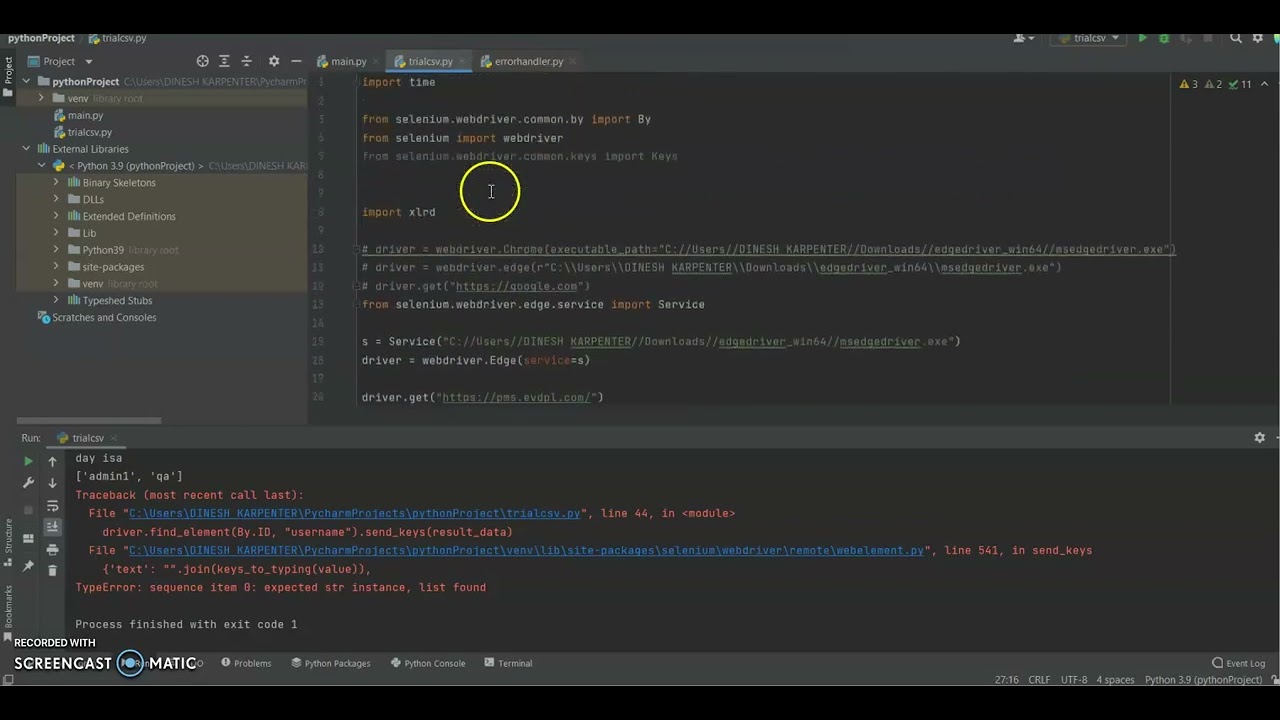 Python-Selenium Read Excel File Hindi video