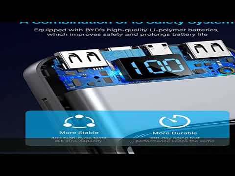 BLJIB Portable Charger 32000mAh, 22.5W QC 3.0 PD 20W Smart LED Display Fast Charging Built in Cable