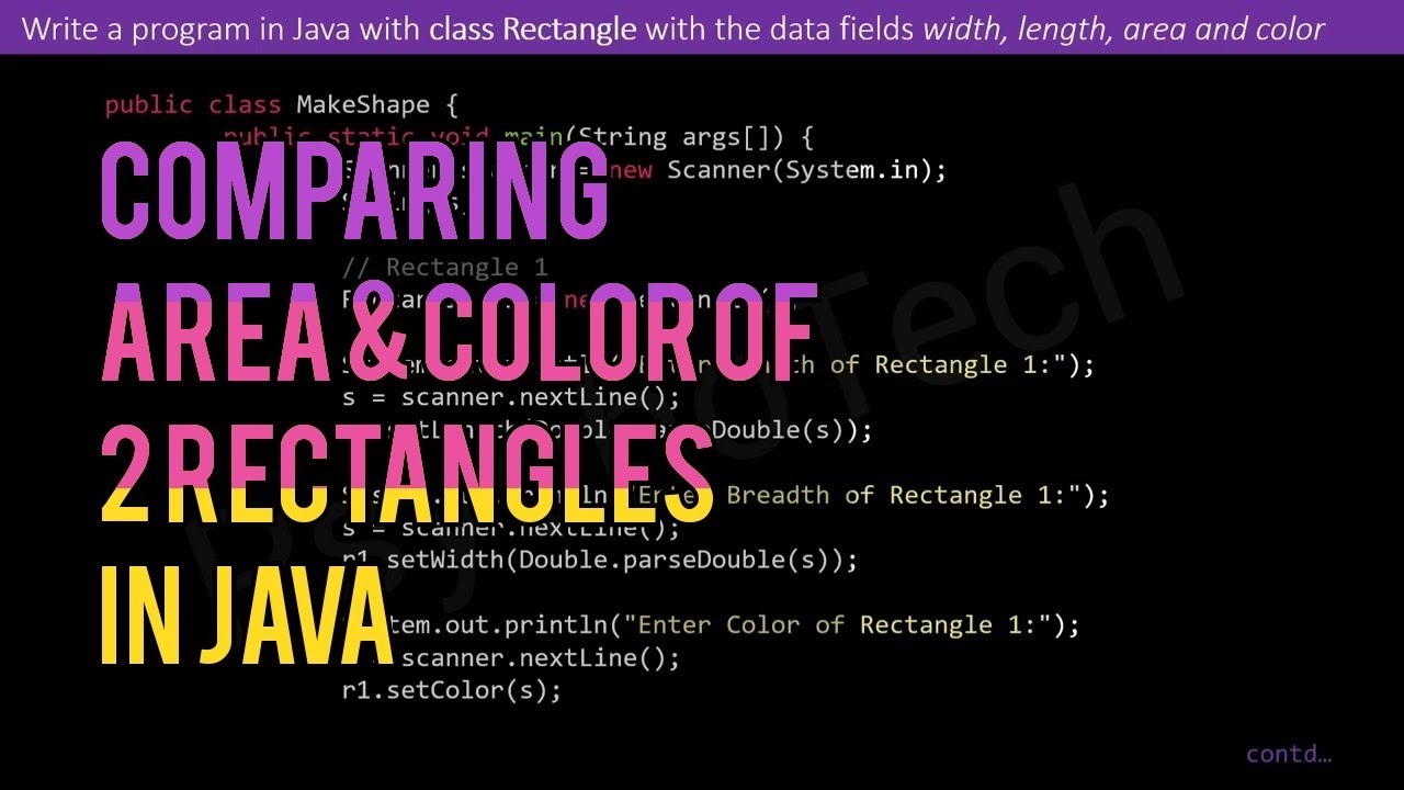 Write a program in Java with class Rectangle with the data fields width, length, area and color