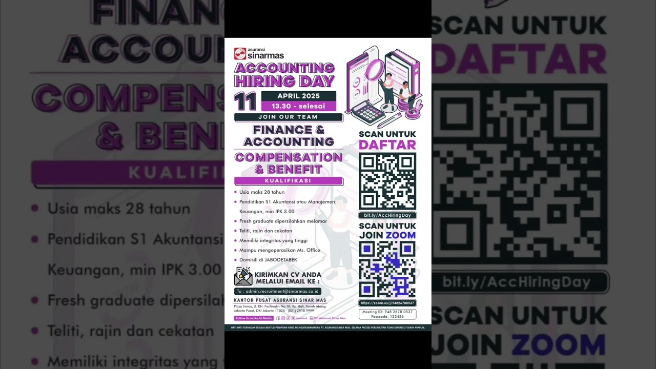 ASURANSI SINAR MAS ACCOUNTING HIRING DAY 11 APRIL 2025 #jabodetabek #finance #accounting #job #jobs