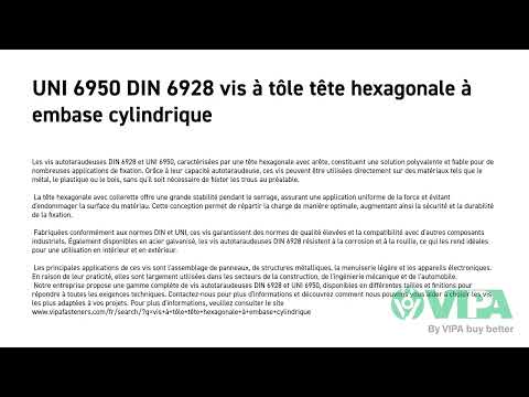 UNI 6950 DIN 6928 vis à tôle tête hexagonale à embase cylindrique