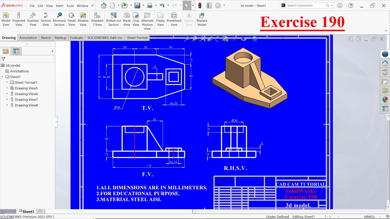 SolidWorks Drawing Tutorial Exercise  190