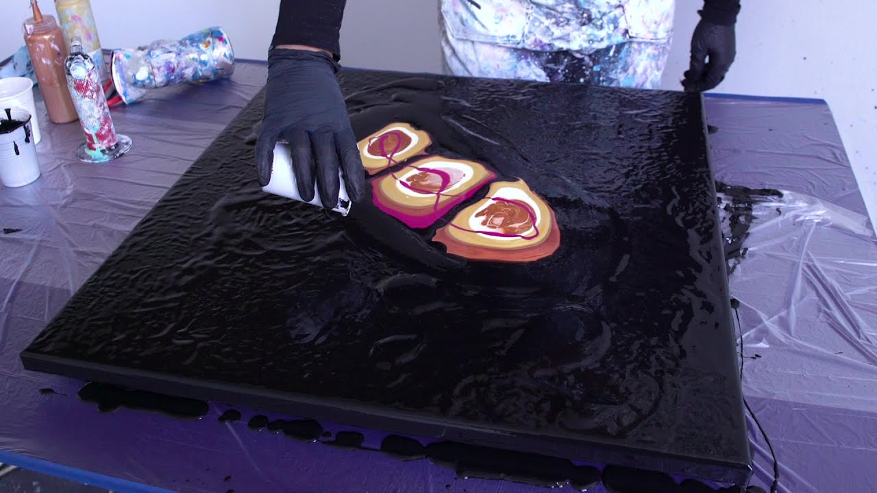 Large Canvas BLACK & Metallics  - MUST SEE - dutch pour acrylic pouring