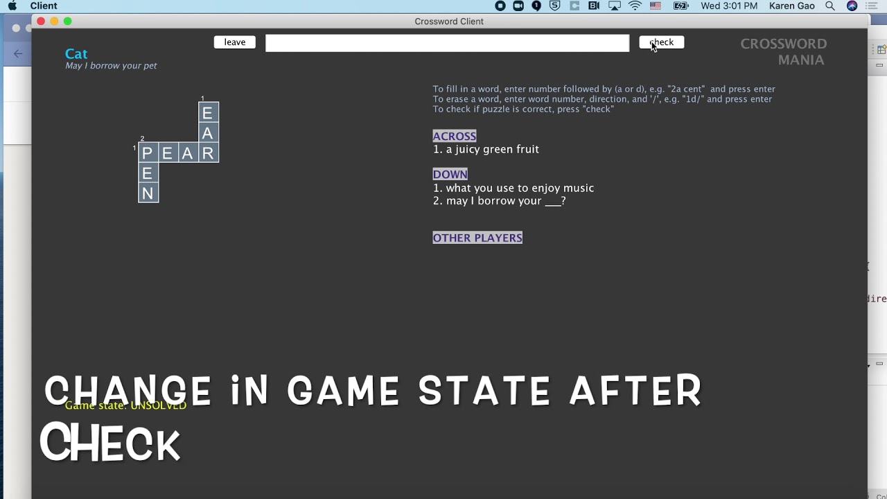 Multiplayer Crossword Project Java Swing GUI