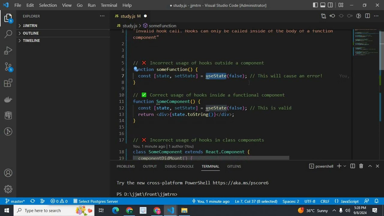 Invalid hook call.  Hooks can only be called inside of the body of a function component react js