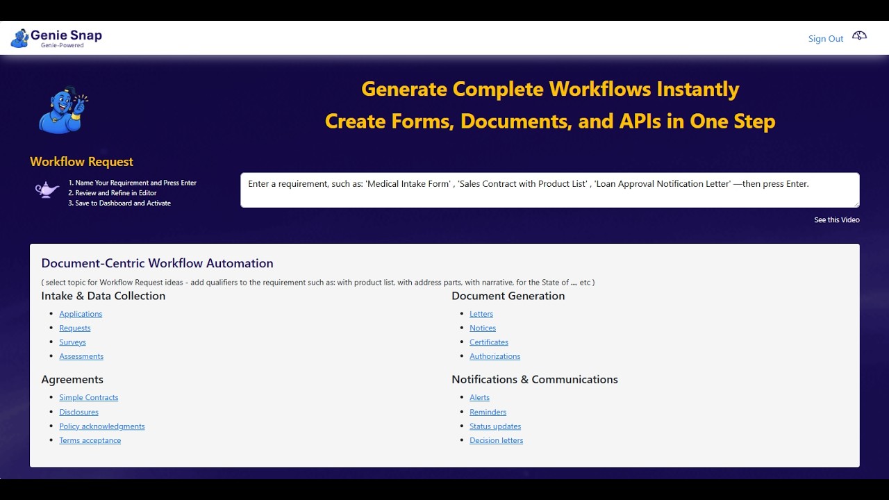 Genie Snap Workflow Request Introduction