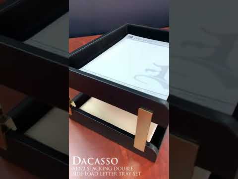 Black Leather Letter Tray, Side Load, Stacking Set, Gold (A1072)