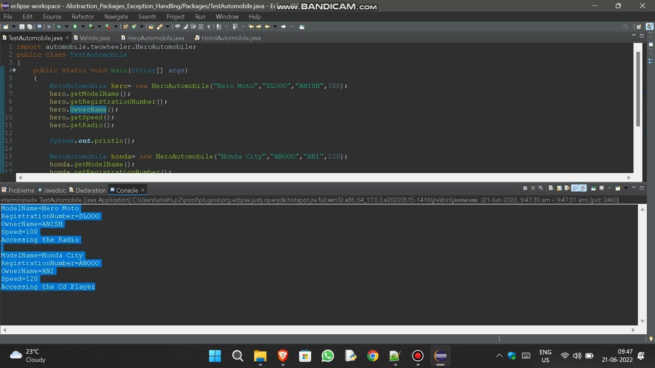 Java Program for Automobiles [Packages] #packages #java #javaforbeginners