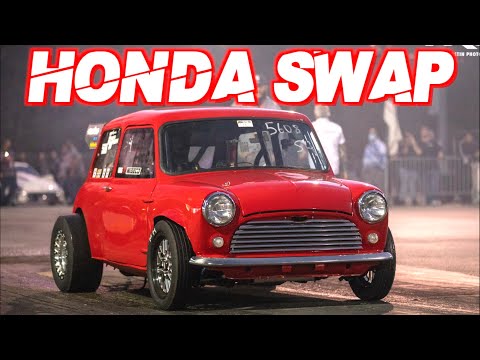 900-HP Mid-Engine Mini Cooper Drag Car Video - K20-Swapped Mini