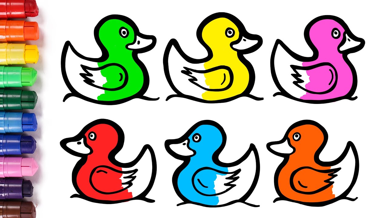 Dibuja y Colorea seis PATOS arcoíris 🦆6️⃣🌈 Videos para niños