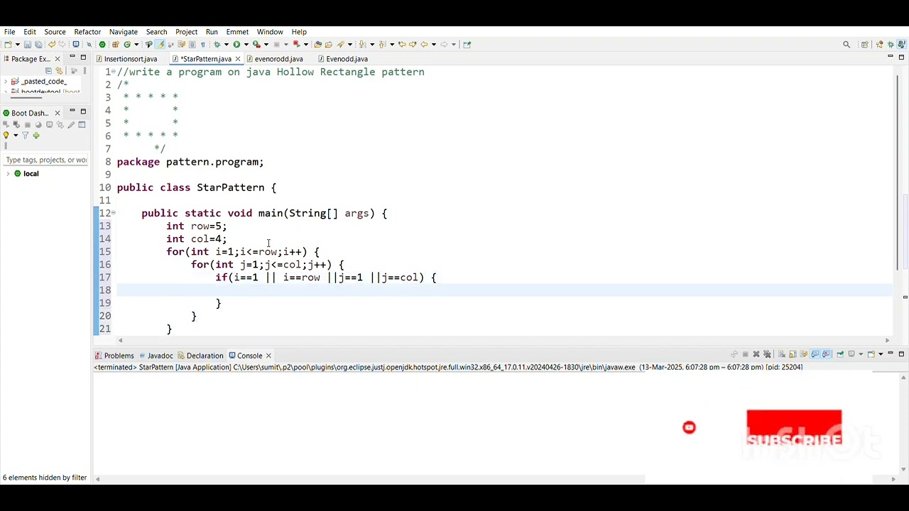 Hollow Rectangle pattern java program for beginners|| simple logic #javatutorial #javaprogramming