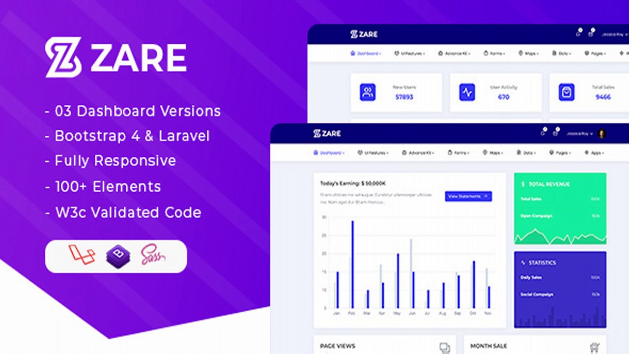 Zare - Bootstrap 4 + Laravel Admin Dashboard Template | Themeforest Website Templates and Themes