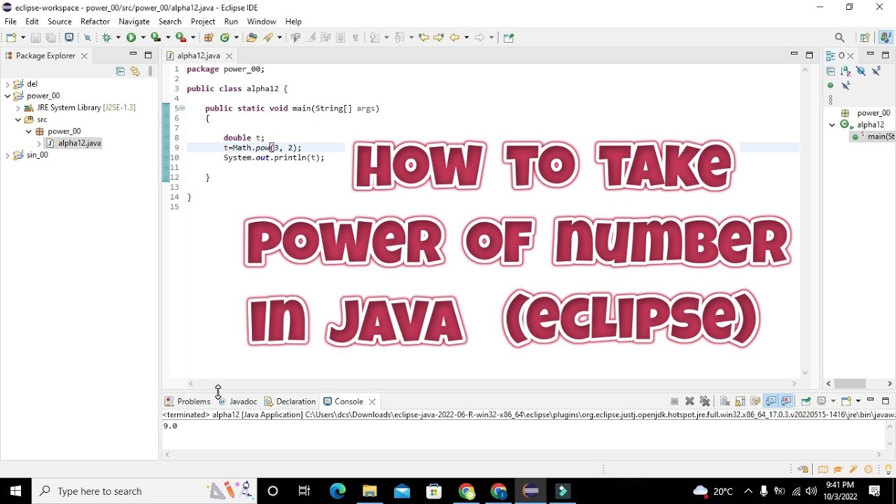 how to take power of a number in java in eclipse | how to take power of a number in eclipse