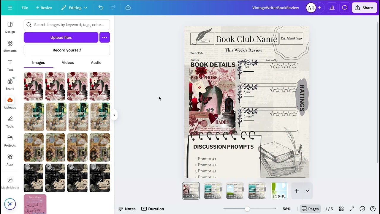 Vintage Writer Book Review Canva Tutorial | How to Edit, Download & Print