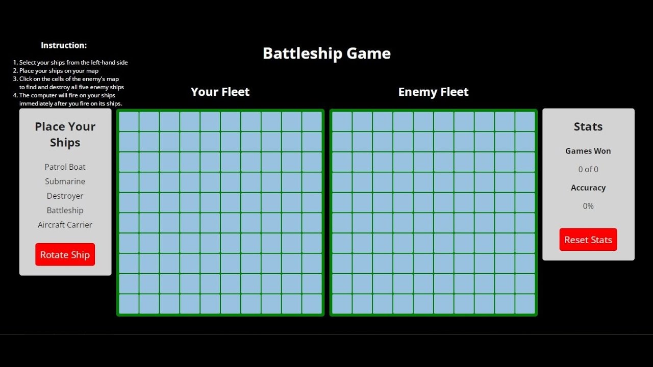 Battleship Game Using HTML, CSS, and VanillaJS