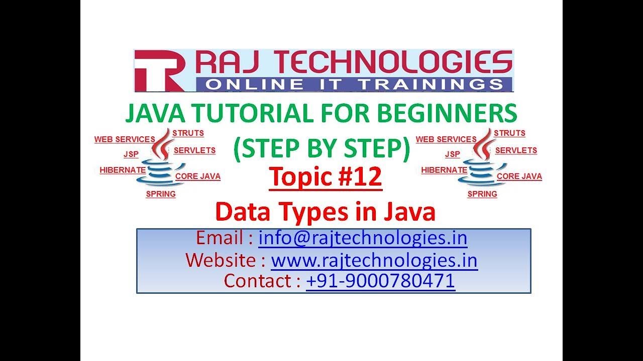 Java tutorial for Beginners 12| Data Types in Java | Raj Technologies