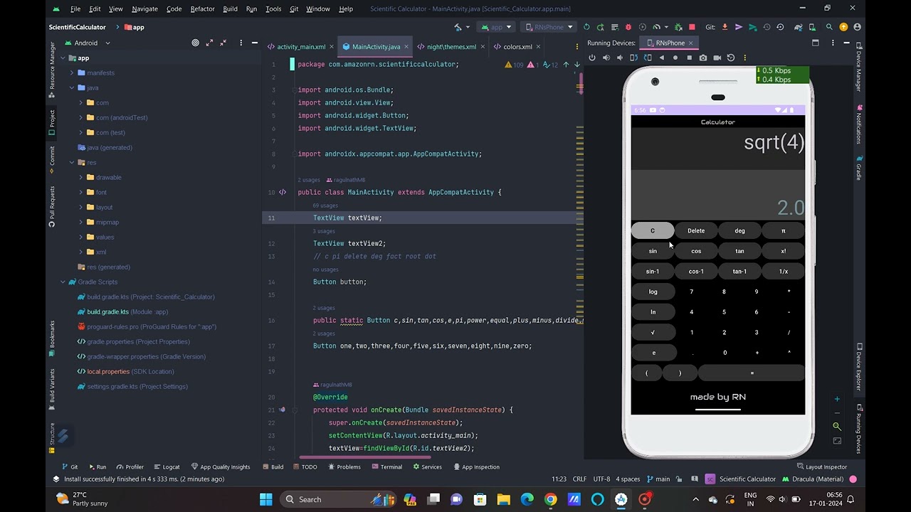 Creating a Basic Scientifc Calculator using Java and XML | Android Studio|GitHub