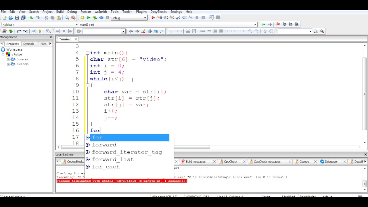 46. C language - reverse a string without using function