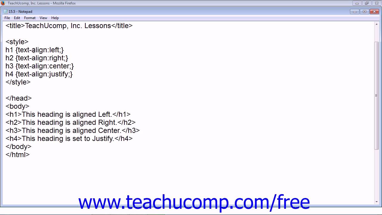 HTML5 and CSS3 Tutorial Text Alignment Training Lesson 15.5