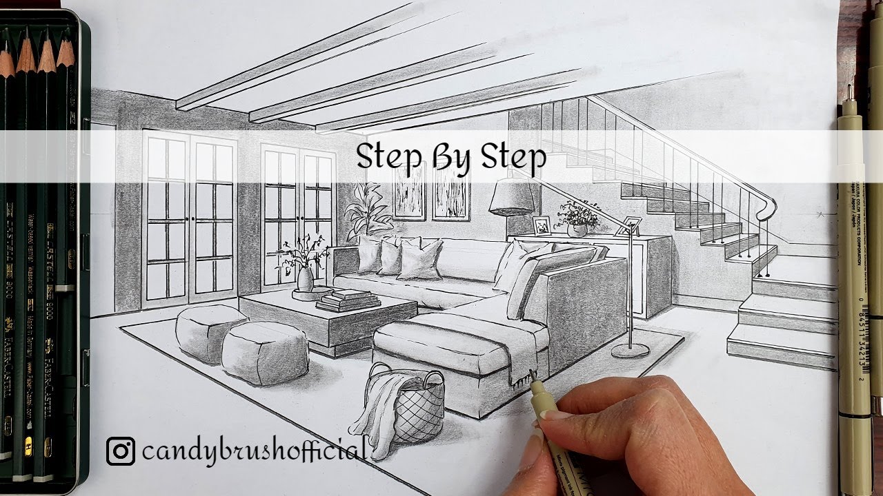 How to Draw A Living Room In Two Point Perspective | Step By Step