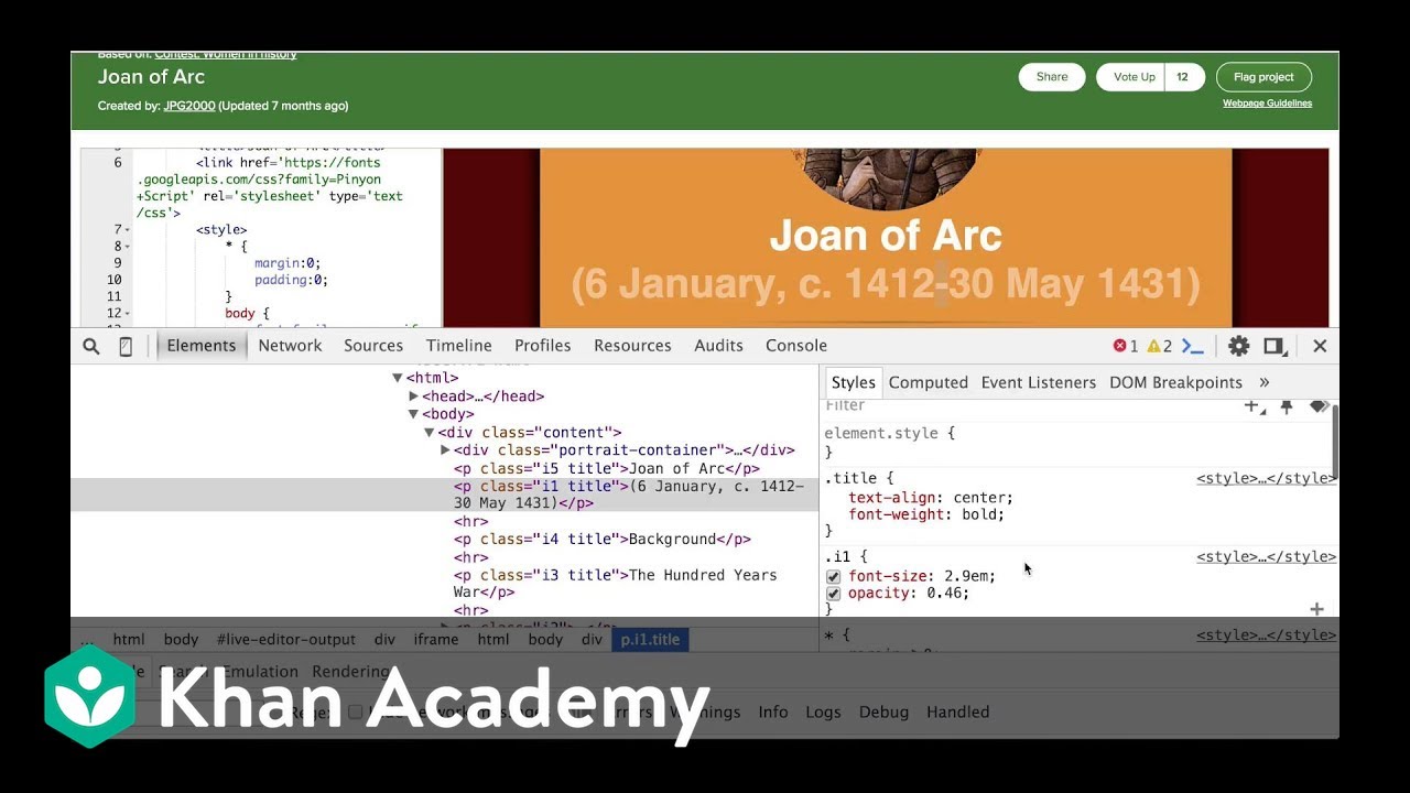 Using inspect element for CSS styles