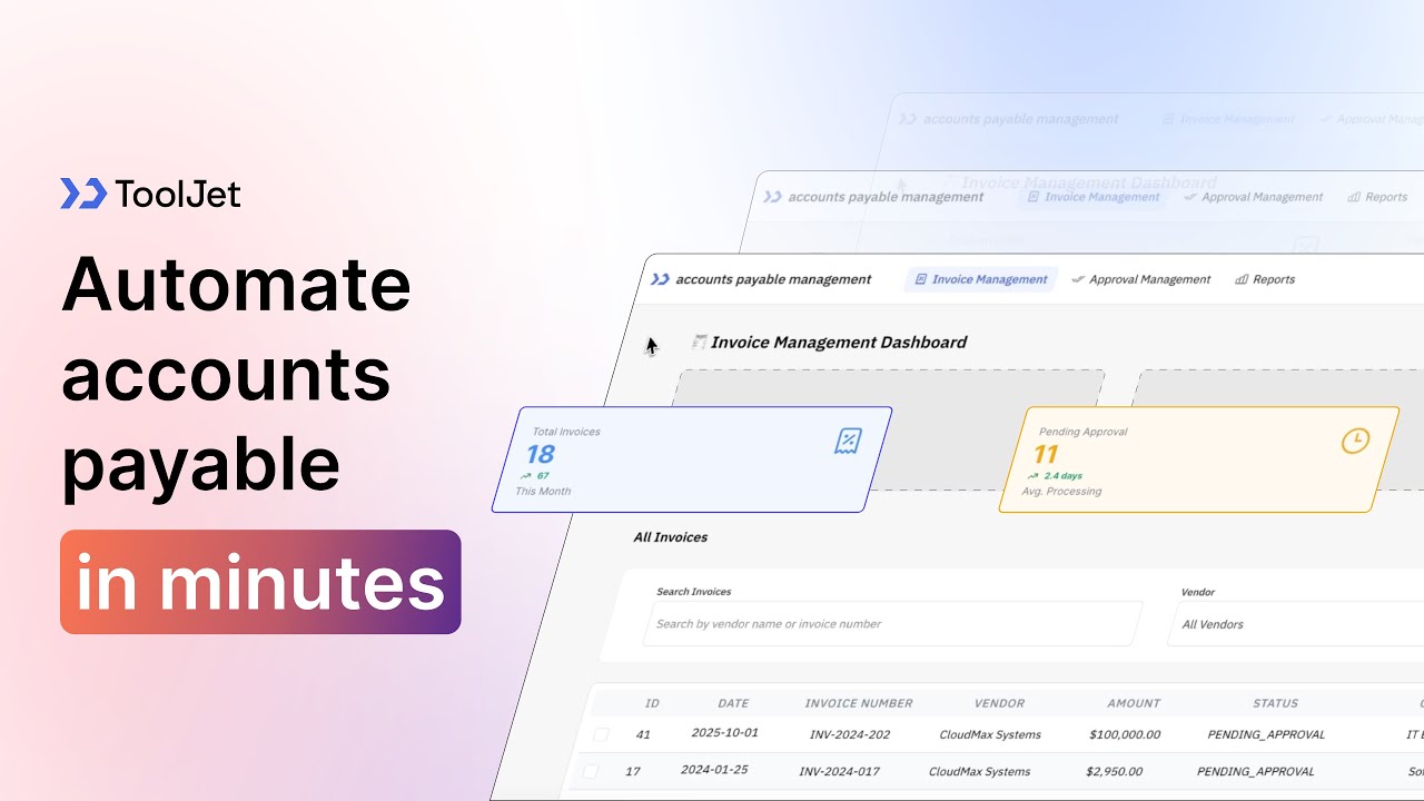 Build an accounts payable app with AI in minutes using ToolJet | No code, full control