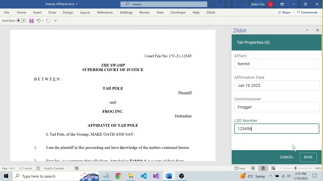 Zibbit: affidavit live demo