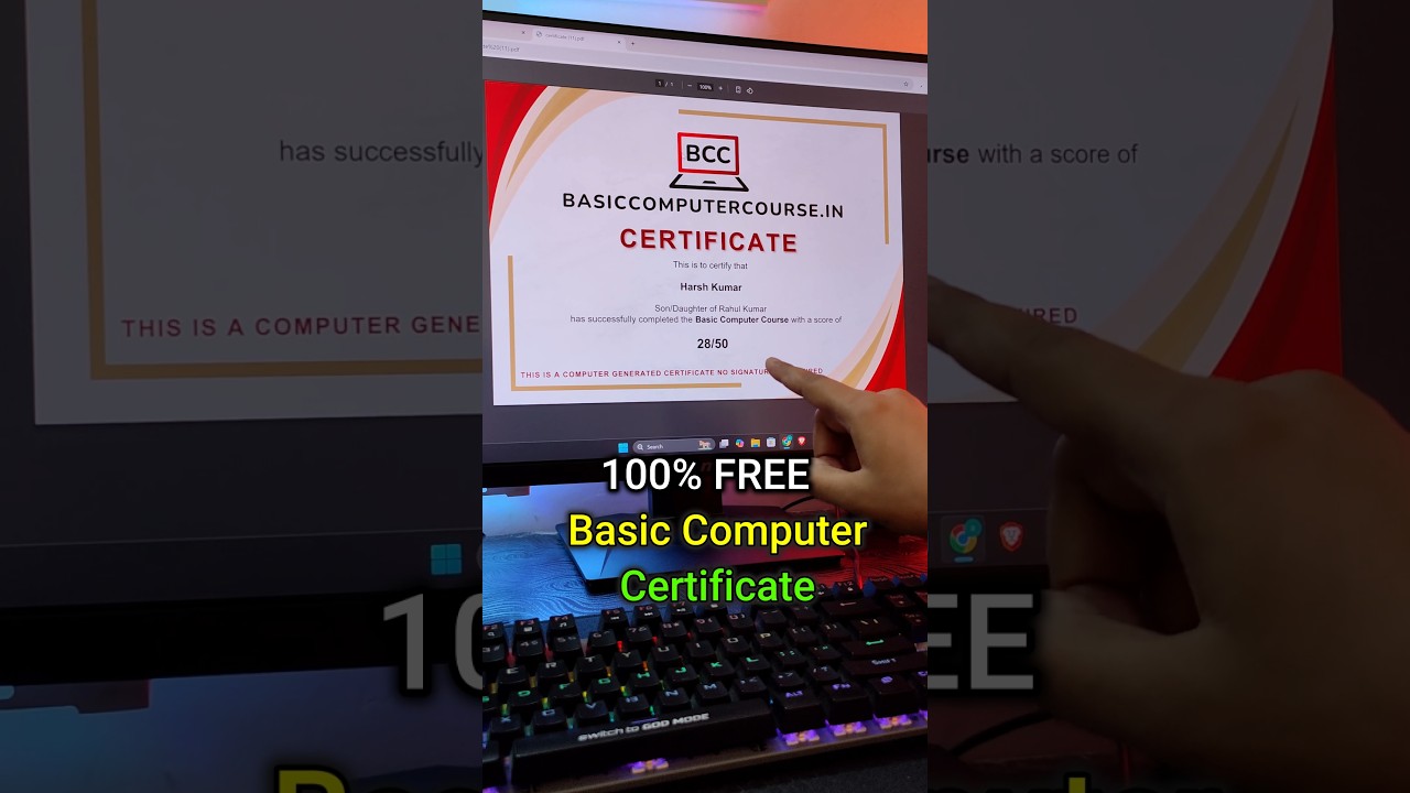 Free Basic Computer Course with Certificate #course #computer #shorts