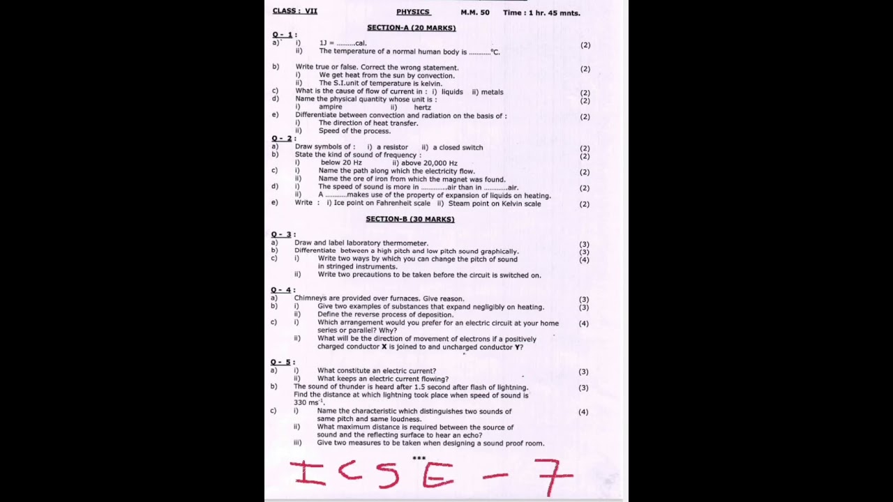 ICSE CLASS 7 PHYSICS ASSIGNMENT #shorts