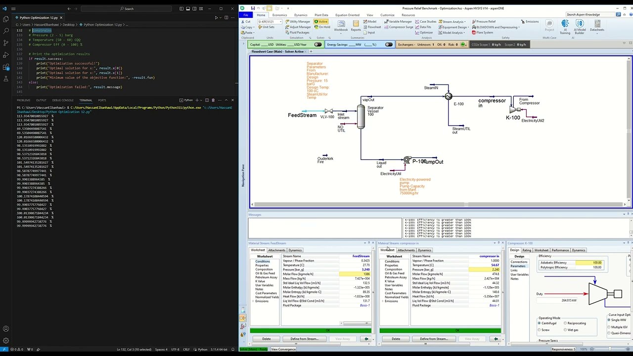 Process optimization using Python integration with Hysys simulator