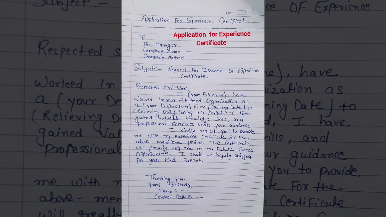 Application for Experience Certificate in English!