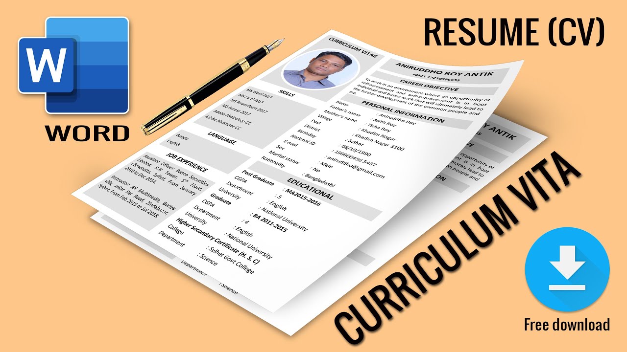 MS Word Tutorial: How to Create A Resume in Word Docx | Biodata Word Format| CV template Design 2021