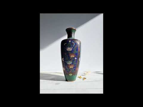 Japanese, Takahara Komajiro Cloisonne 4 Panel Vase, Kyoto-Jippo ware, Late Meiji Era, Antique