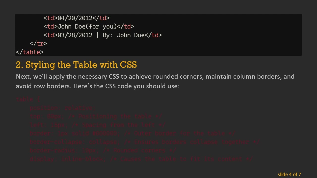 Creating Rounded Corners on Tables with Column Borders in HTML/CSS