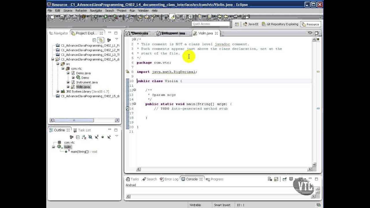 VTC Player   Advanced Java Programming Java SE 7, Documenting Classes   Interfaces