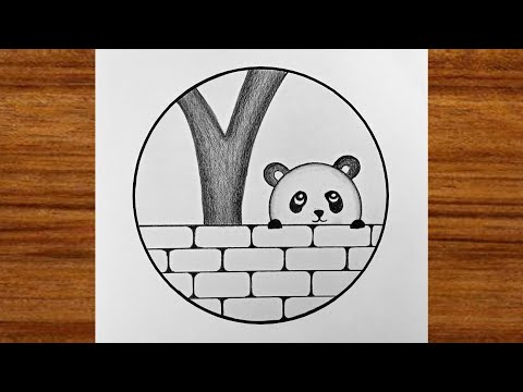 Easy Circle Scenery Drawing | Pencil Drawing in Circle Easy Step By Step | Panda Drawing in Circle