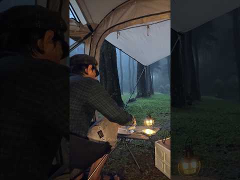 Very intense rain camping, cooking and rilex in tent with rain sounds #campinginheavyrain #shorts