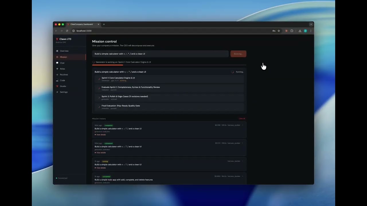 Anthropic's GAN Harness — We Built It. 3 AI Agents Write Real Code. | ClawCompany Harness Builder