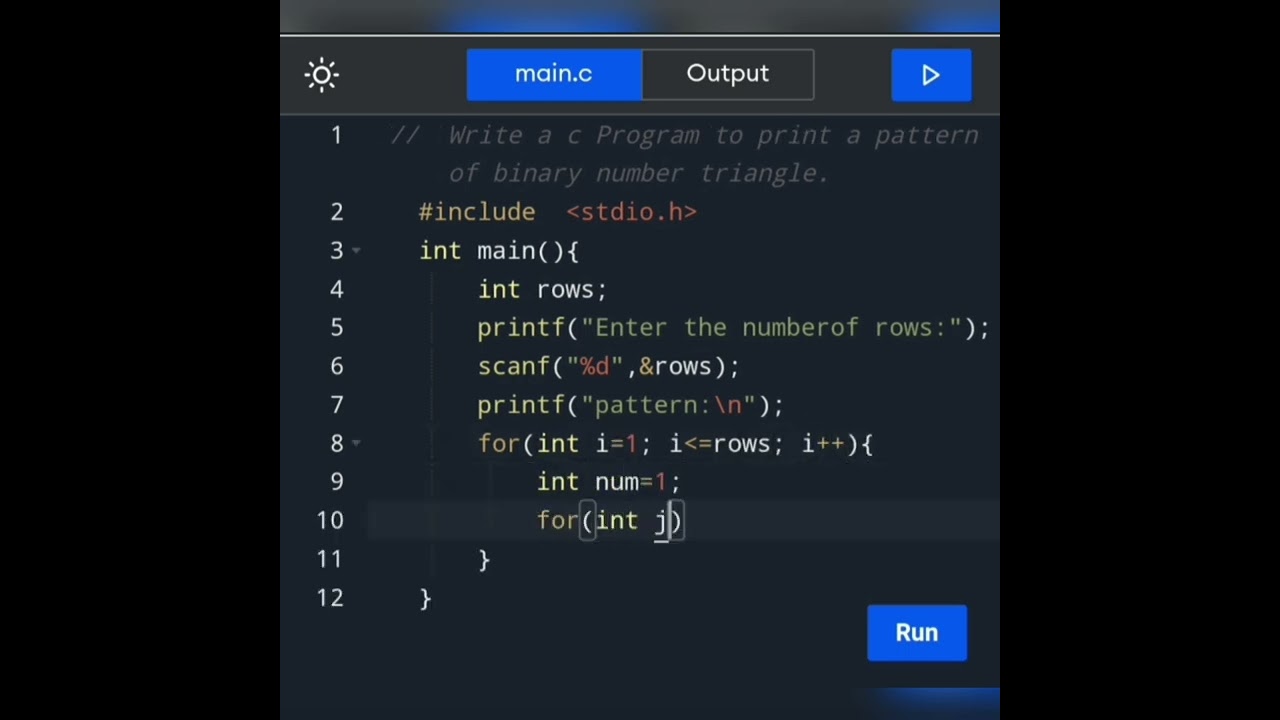How to write a c Program to print a pattern of binary number triangle.