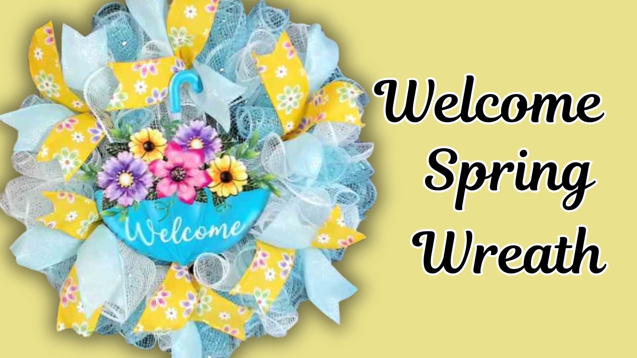 Small Welcome Spring Wreath ~  Blue & Yellow Floral Wreath DIY