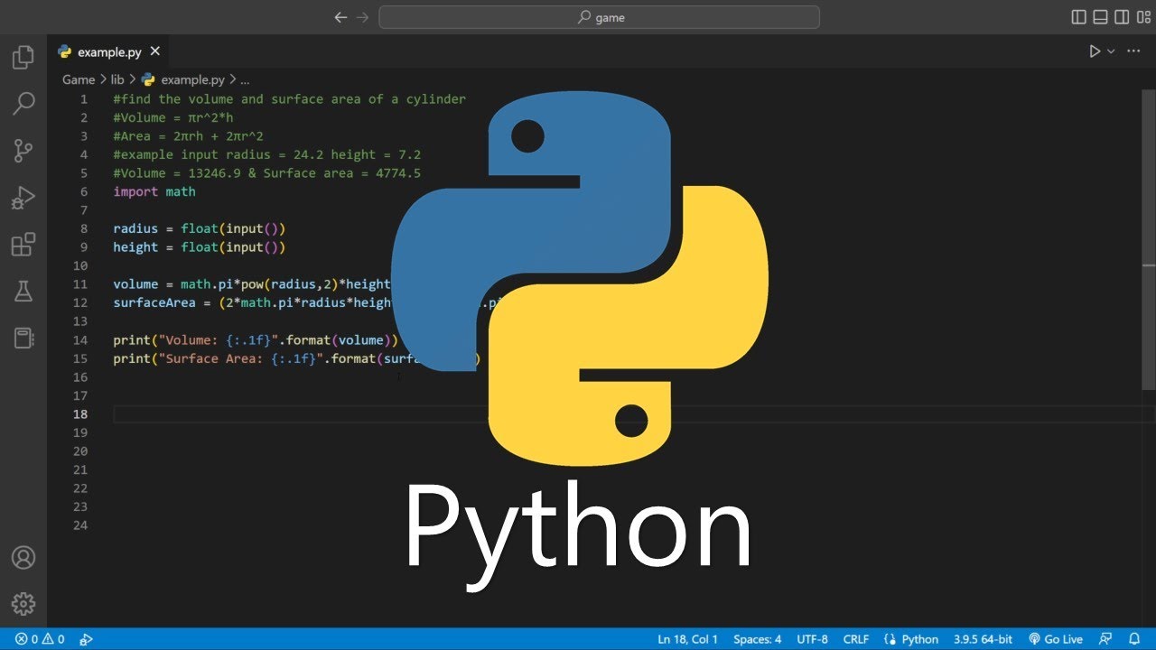 Volume and area of cylinder in Python / How to Tutorial