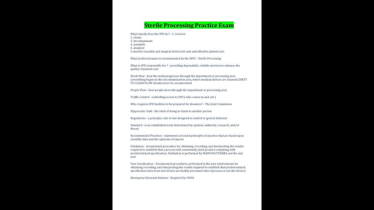 Sterile Processing Practice Exam Questions And Answers Latest Update '