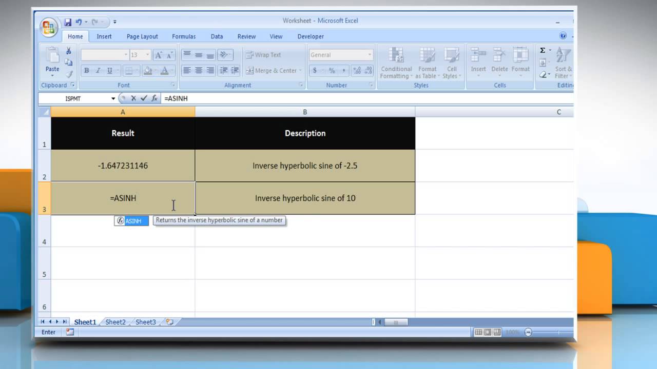 How to use the ASINH Function in Excel :Tutorial