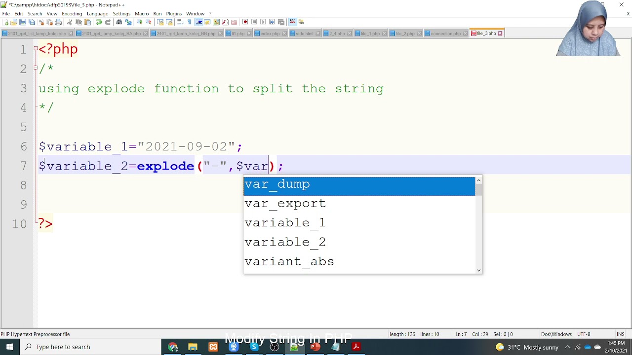 Spliting strings using PHP explode function.