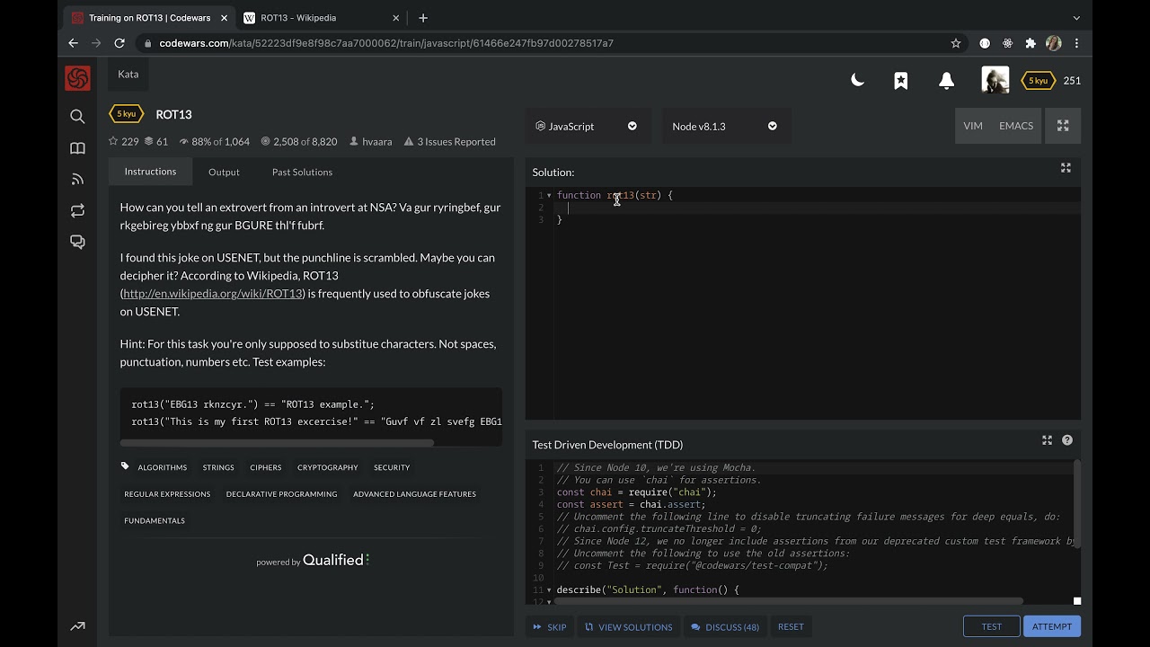 CodeWars || ROT13 || JavaScript || Code Challenge