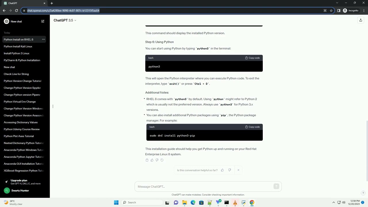 install python on redhat linux 8