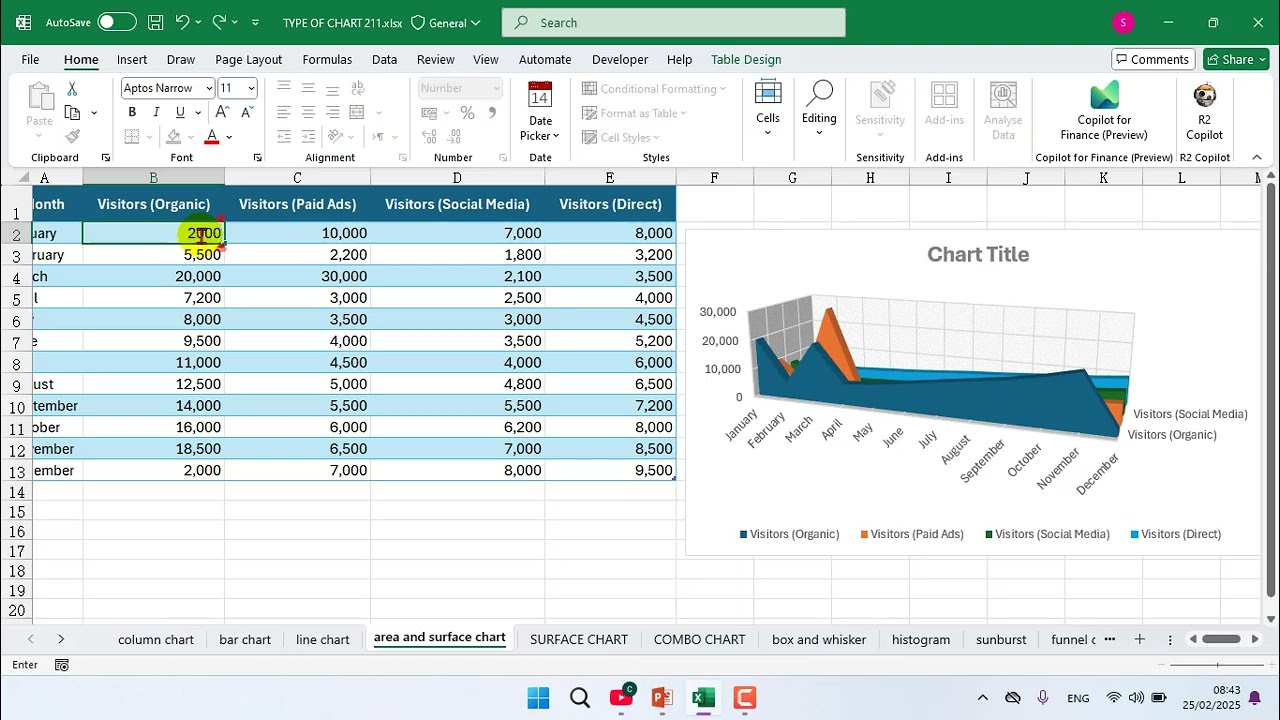 Excel 2025: Excel for Data Analysis | surface chart in excel | Data Visualization 2025